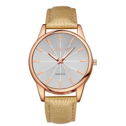 Buy Stylish Leather Band Dress Watch - Gold Round Dial Analog Quartz by ...