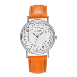 Buy GAIETY Women Flower Arabic Numerals Dial PU Quartz Watch Analog ...