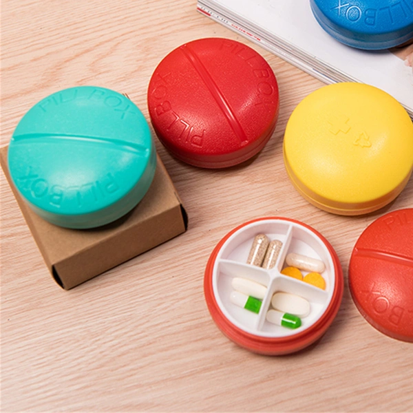 Pill Box Round Shape 4 Compartments Portable Capsule Tablet Storage ...