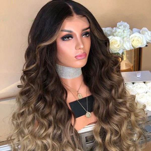 Women Long Curly Wig Gradient Brown Wavy Heat Resistant Hairpiece Party ...