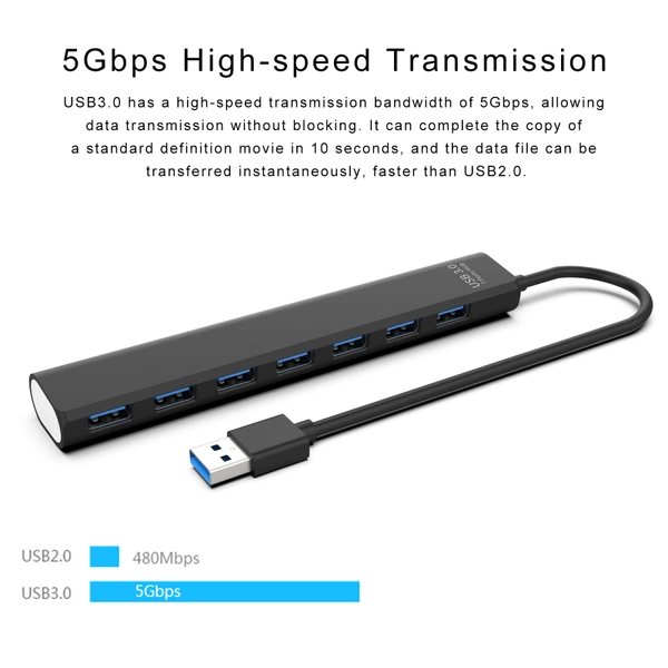7 Ports USB 3.0/2.0 HUB Splitter Up To 5Gbps High Speed USB3.0 Separator USB HUB Data ...