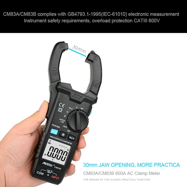 MESTEK Digital Clamp Meter 600A AC Current 600V AC/DC Voltage Capacitance Measurement Data Hold ...