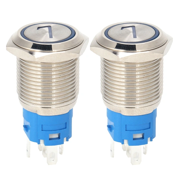 2PCS 5-Pin Stainless Steel Push Button Switch 16mm Self-Reset Switch ...