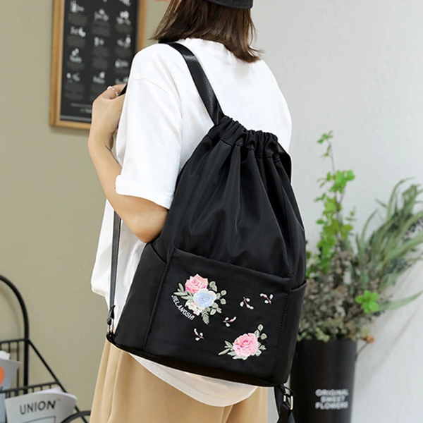 Drawstring Bag Embroidery Backpack Lightweight Oxford Cloth Shoulders ...