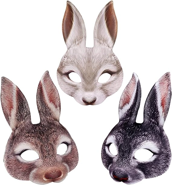 Guo 3 PCS,Bunny Mask Animal Half Face Rabbit Ear Mask for Easter ...