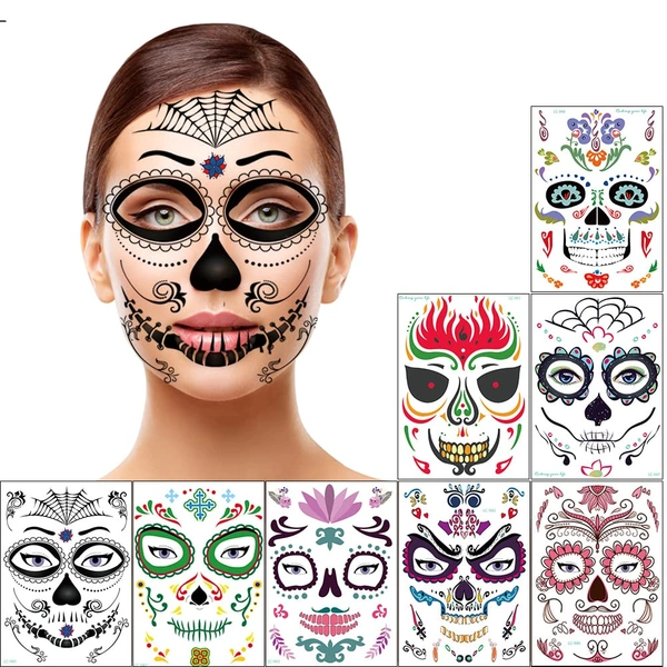 Guo Halloween Temporary Face Tattoos 8 sheets Face Tattoos Temporary ...