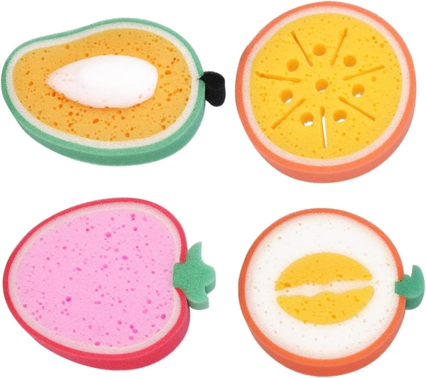 Guo Pack of 4 Bath Sponges Foaming Bath Sponge Cute Fruit Shape Kids ...