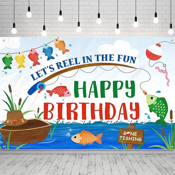 Guo Gone Fishing Backdrop Gone Fishing Birthday Party Decoration Let's ...