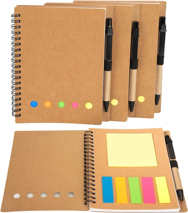 ZCtron Spiral Notebook Kraft Paper Cover Notepad with Pen and Sticky ...