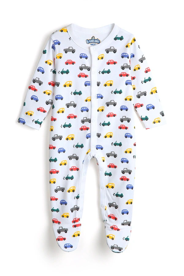 BAMBINO WEST 100% Organic Cotton Baby Boy Full Sleeve Sleepsuit White 3 ...