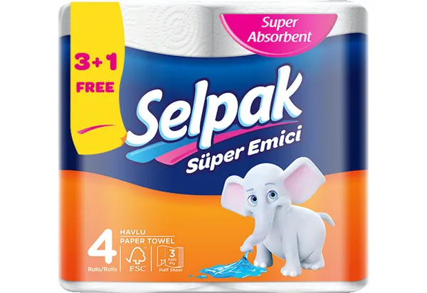 Selpak Super Absorbent Paper Towel 80 Sheets 3 Ply Pack Of 4 Rolls 25% ...