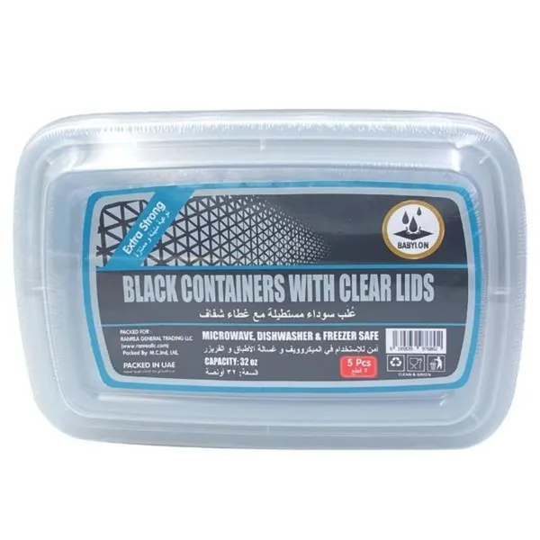 Babylon Black Containers With Clear Lids Re32 Pack Of 5 Pieces ...