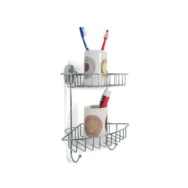 Wenko 2-Tier Vacuum Lock Corner Rack Without Drilling Silver ...