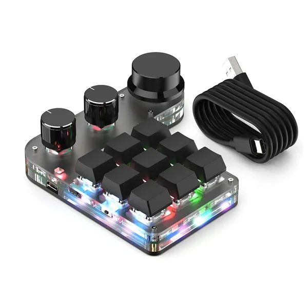 Red Switch Mechanical Keyboard 9 Keys 3 Volume Knobs Rgb Wireless Black ...