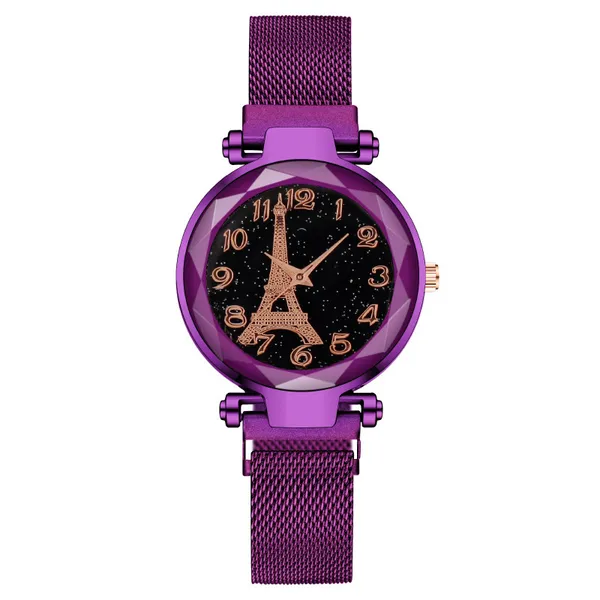 Wein Eiffel Tower Star Pattern Magnetic Lock Watch For Women,Purple ...