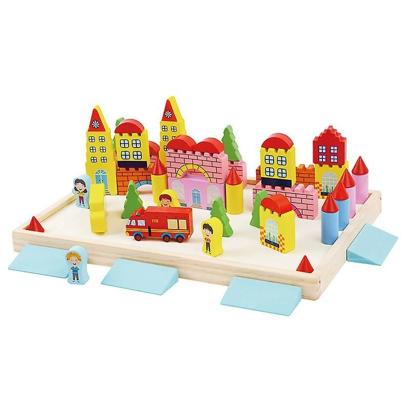Wooden Color Creative Building Mini Town Assembly Stacking Building ...