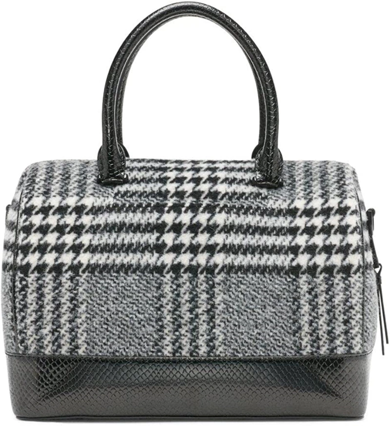 Ashley Barrel Satchel, Black/White Plaid | Wholesale | Tradeling