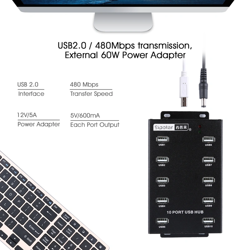 A300 Sipolar 10 Port Usb Hub Type C Hub Charging Station 2.0 Black | Wholesale Prices | Tradeling