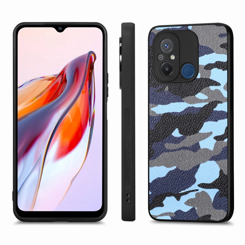 SUNSKY Camouflage Leather Back Cover Phone Case For Redmi 12C Blue ...
