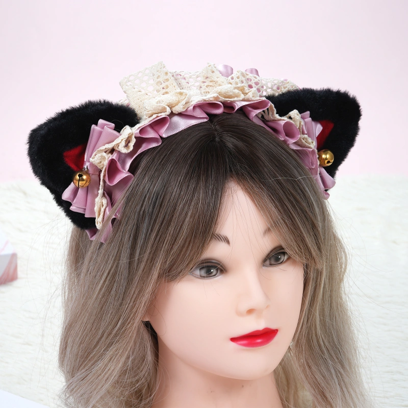 Fluffy Cat Ears Headdress Ribbon Headband Cute Hair Ornament Hair ...