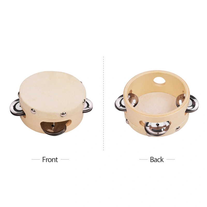 4 Inch Hand Tambourine with Metal Single Row Jingles Sheepskin Drum ...
