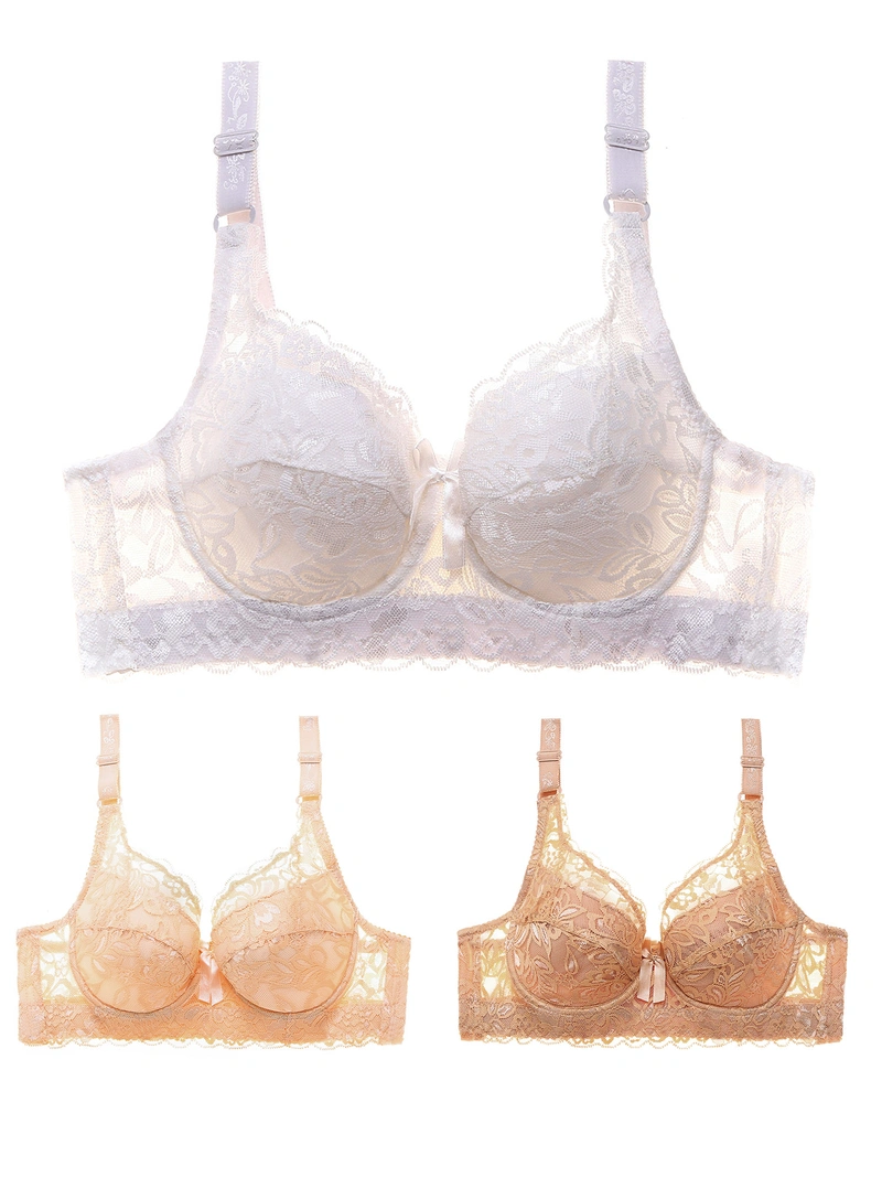 Women Lace Bra with Underwire Thin Padded Plus Size Bras Beige, 46C ...