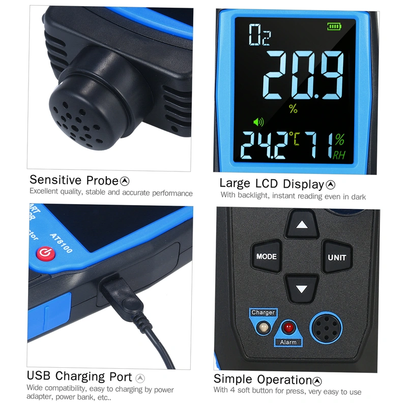 SMART SENSOR Handheld Digital Oxygen Detector USB Rechargeable ...