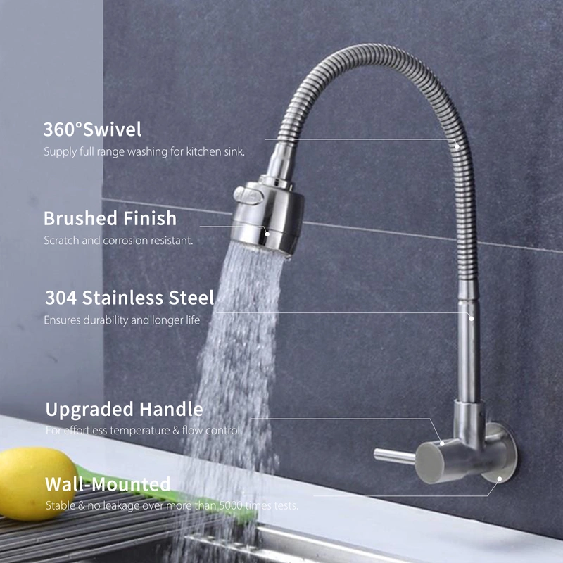 Wall-Mounted Kitchen Faucets 2 Water Modes High Arc Single Handle ...