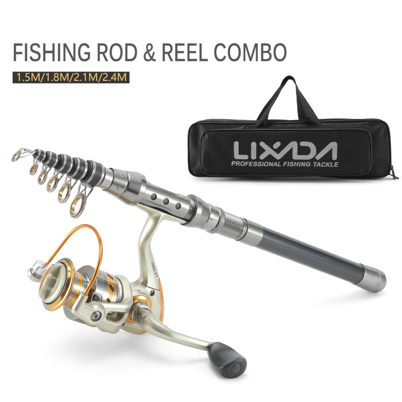 Lixada Telescopic Fishing Rod and Reel Combo Full Kit Spinning Fishing ...