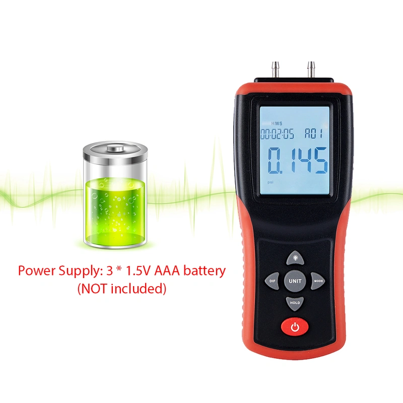 Manometer,Digital Manometer 2.4-inch LCD High Precision Hand-held Dual-port Manometer ±2Psi ...