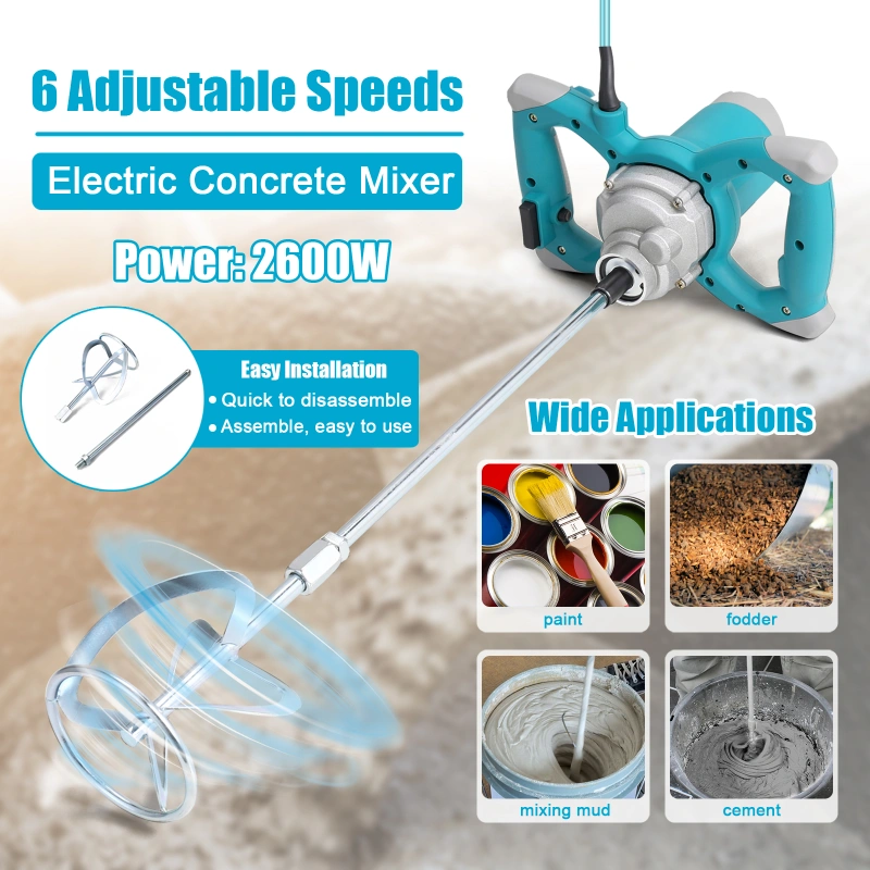 Blenders,2600W Electric Concrete Mixer Portable Handheld Concrete Cement Mixer 6 Speeds ...
