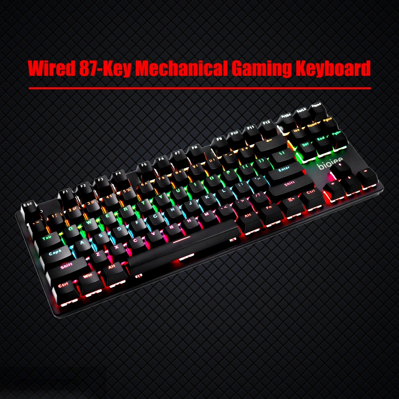 Keyboard,biojee Wired 87-Key Mechanical Gaming Keyboard Rainbow Backlit ...