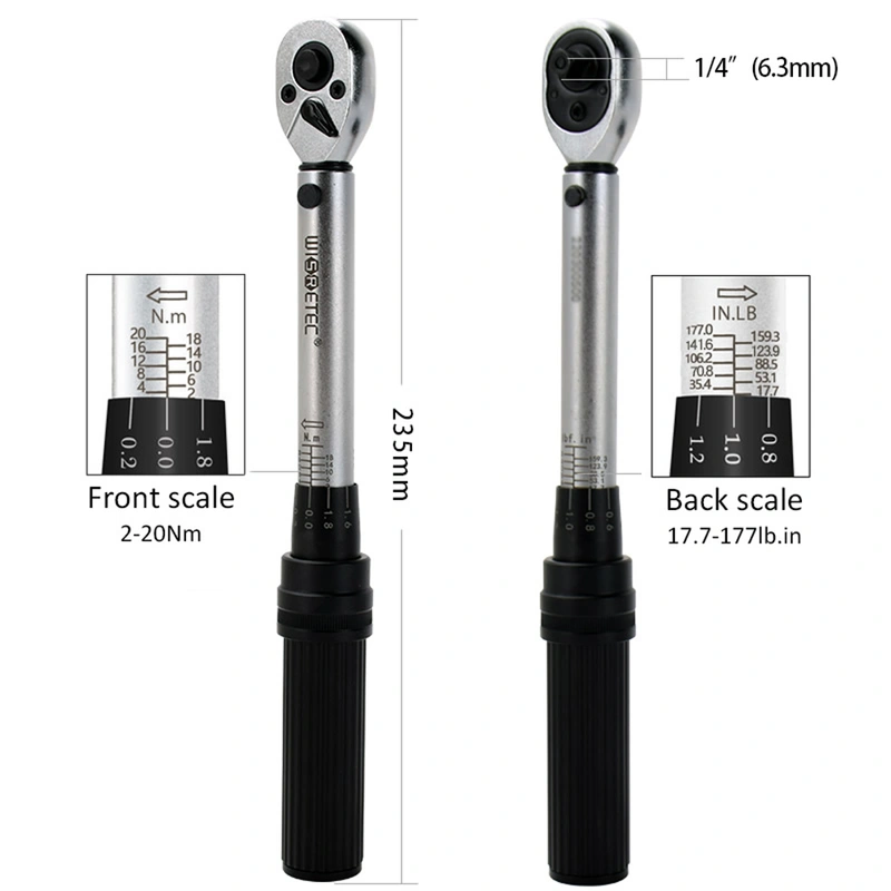 Wrench,WISRETEC 2-20Nm 1/4 Inch 18PCS Dual Scable Torque Wrench Set ...