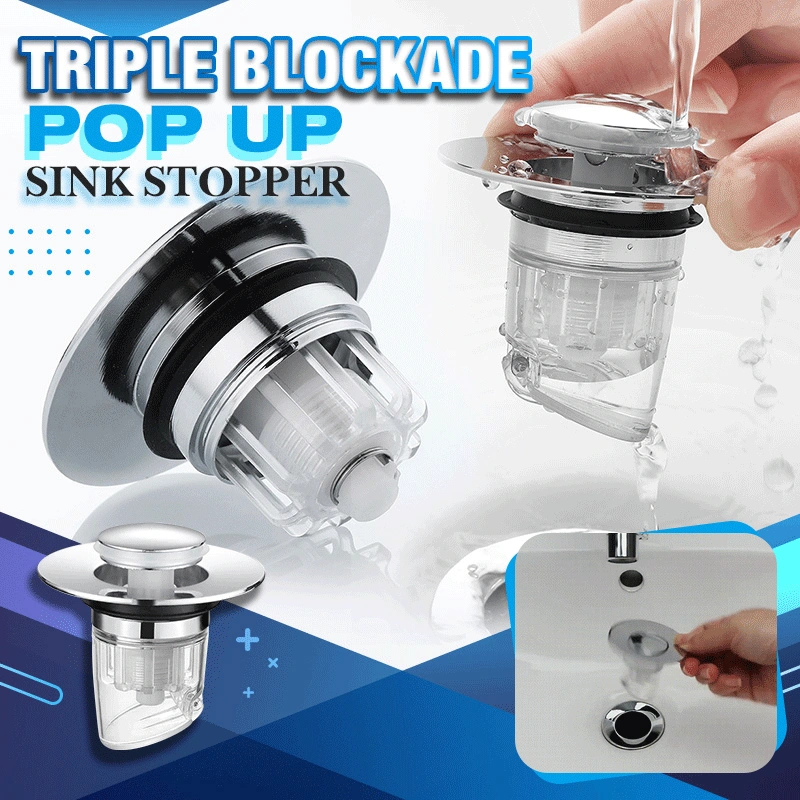 Triple Blockade Pop Up Sink Stopper Universal Sink Drains With Filter ...