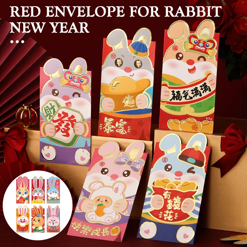 6PCS Red Envelopes 2023 Year Of The Rabbits Red Packet 3D Cute Bunny ...