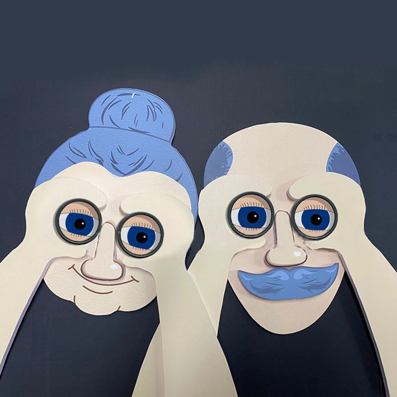 Nosy Old Man And Lady Garden Decor Cartoon Binoculars Peeper Couple ...