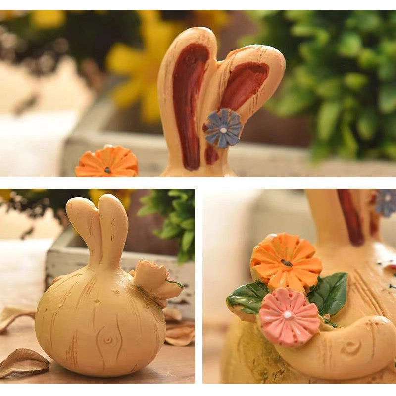 A PAIR Wood-like Resin Fat Rabbit Ornaments Retro Cute Bunny Craft ...