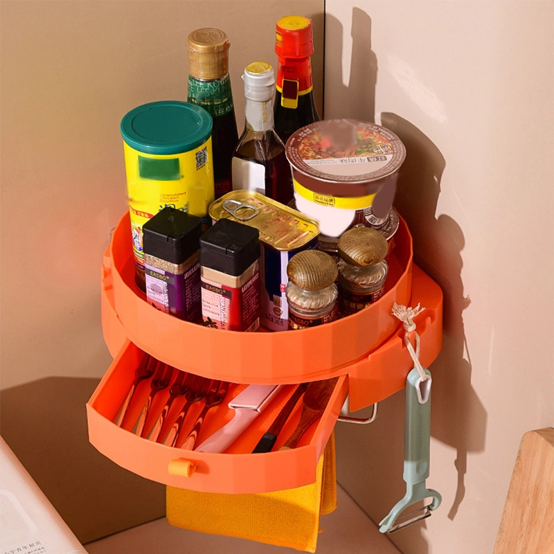 Wall Mounted Kitchen Storage Rack 360° Rotating Multipurpose Spice ...
