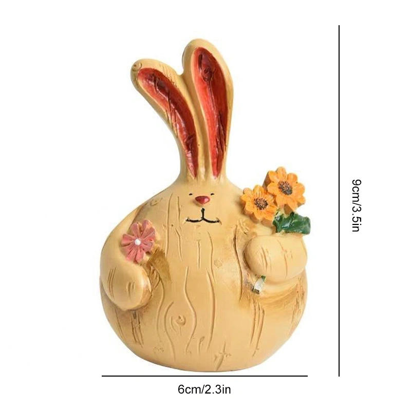 A PAIR Wood-like Resin Fat Rabbit Ornaments Retro Cute Bunny Craft ...