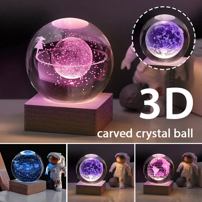 3D Crystals Ball Nightlight Decorlamp Engraved Solar System Glass Ball ...