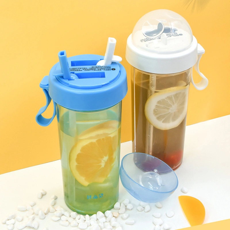 Portable Dual Straw Separate Drink Water Beverage Bottle Couples Straw ...