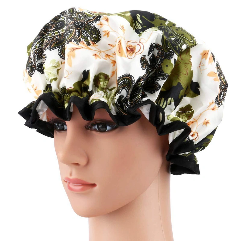 Satin Waterproof Double-Layer Fashion Printing Bath Cap Bathroom Shower ...