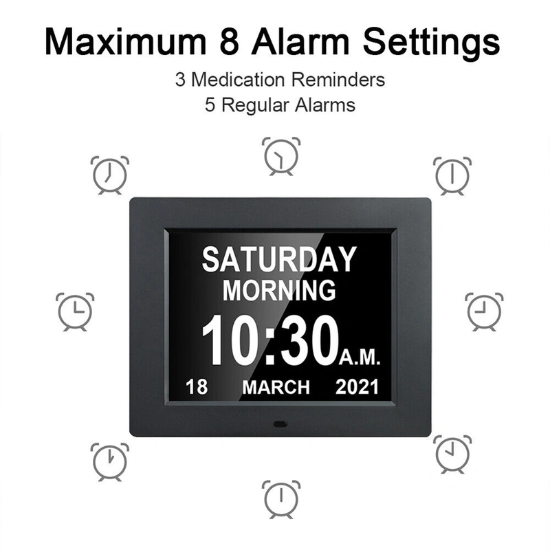 8-Inch Digital Calendar Day Clocks Personalized Backlight Clocks For ...