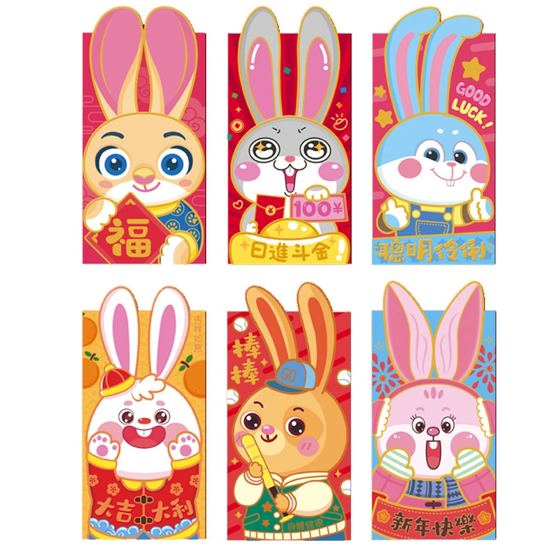 6PCS Red Envelopes 2023 Year Of The Rabbits Red Packet 3D Cute Bunny ...
