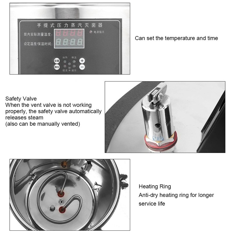 Stainless Steel Portable Autoclave Sterilizer Disinfection Tool AU Plug ...