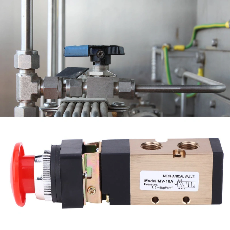 MV-10A Pneumatic Mechanical Valve 2 Position 5 Way Spring Return Push Button 1/4in PT Reversing ...