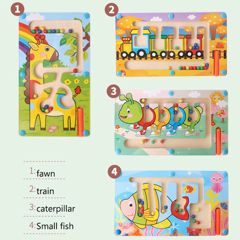 Wooden Magnetic Pen And Ball Maze Puzzle Activity For Kids To Matching ...