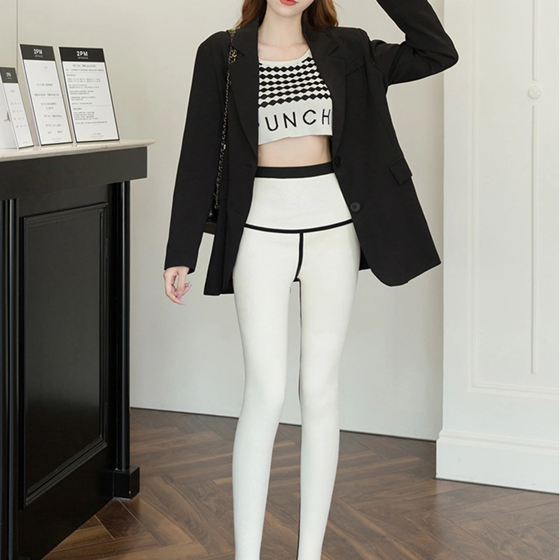 Autumn Winter Women's Leggings High Elastic Slimming Tights Plush Lined ...