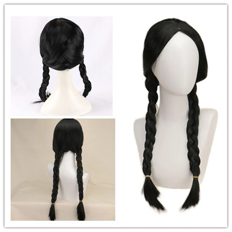 Wednesday Addams Wig Girls Ladies Long Black Braid Hair Wig Heat ...