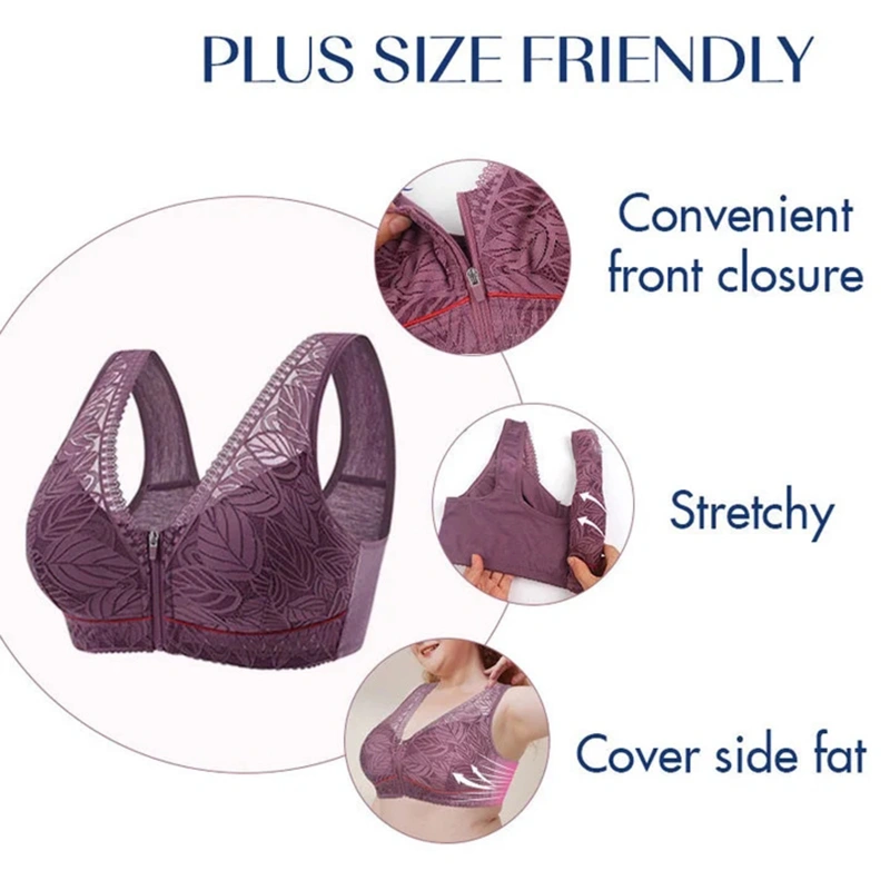 Comfort Wireless Front Close Bra Super Soft Women's Floral Lace Bra ...